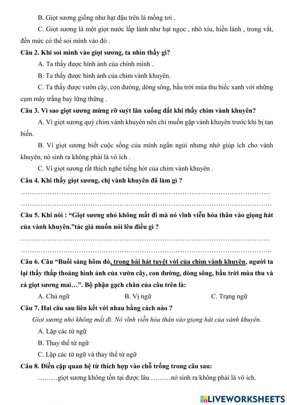 Minh Phúc - Tháng 3 - Buổi 2 worksheet | Live Worksheets