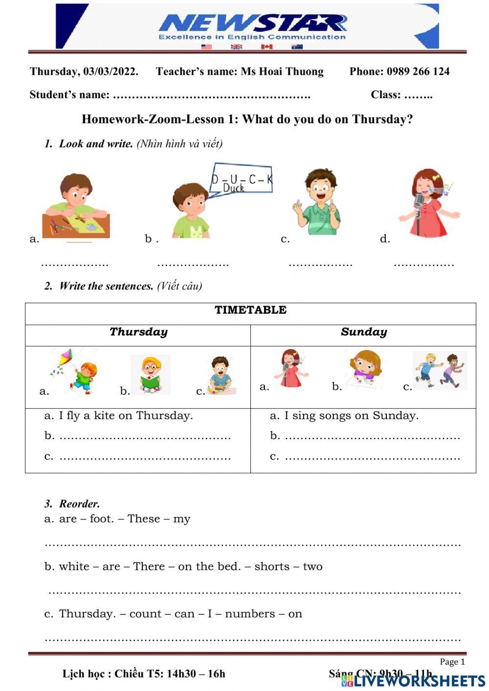 HW What do you do on Thursday. G2 worksheet | Live Worksheets