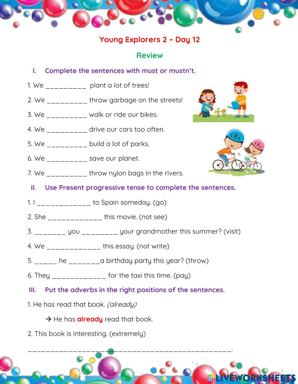 Ye2 day 12 worksheet | Live Worksheets