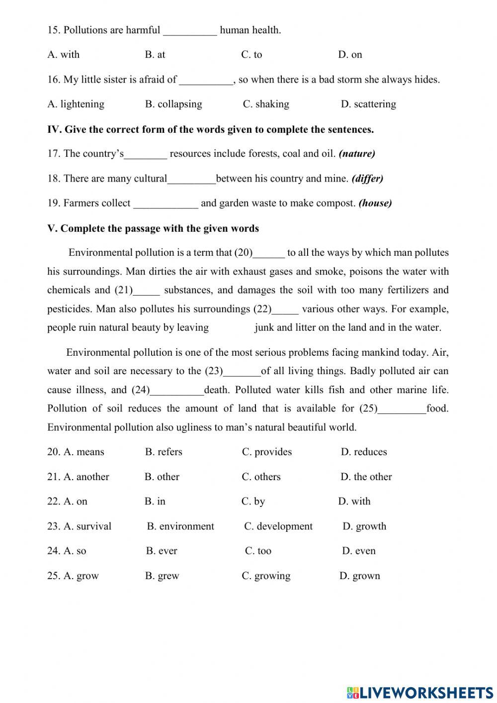 Grade 8 mid-term 2 (2) worksheet | Live Worksheets