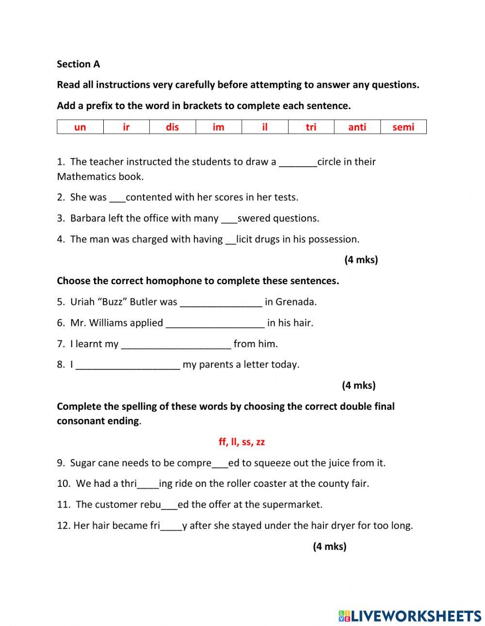 Std 3 Mid online exercise for | Live Worksheets