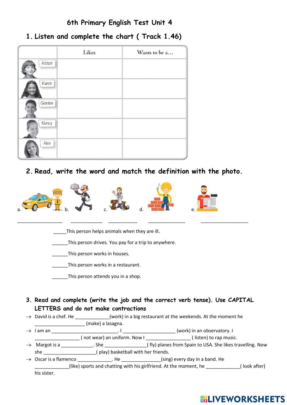 UNIT 4 TEST (6th primary) | MartaMorla | Live
