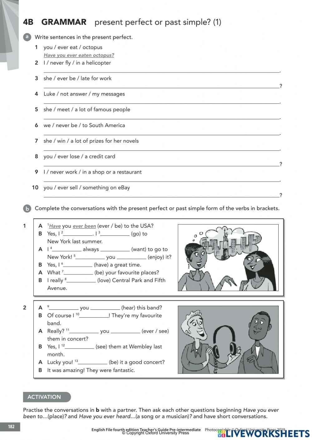 Present Perfect Homework Entry 2 online exercise for | Live Worksheets
