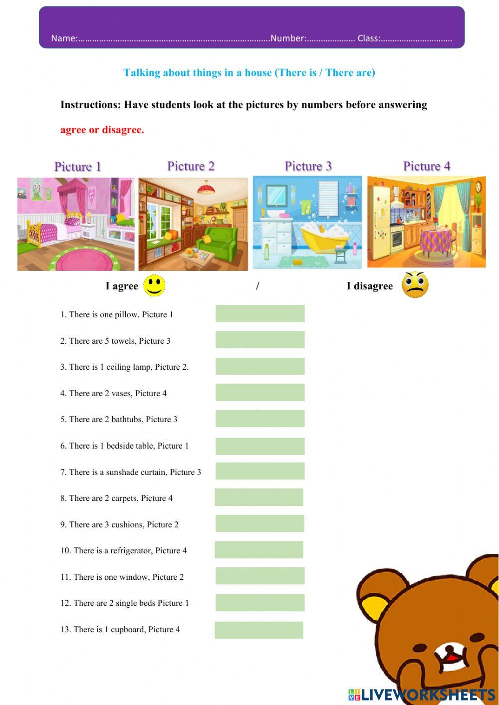 There is - There are (Talkng about things in a house)) worksheet | Live ...