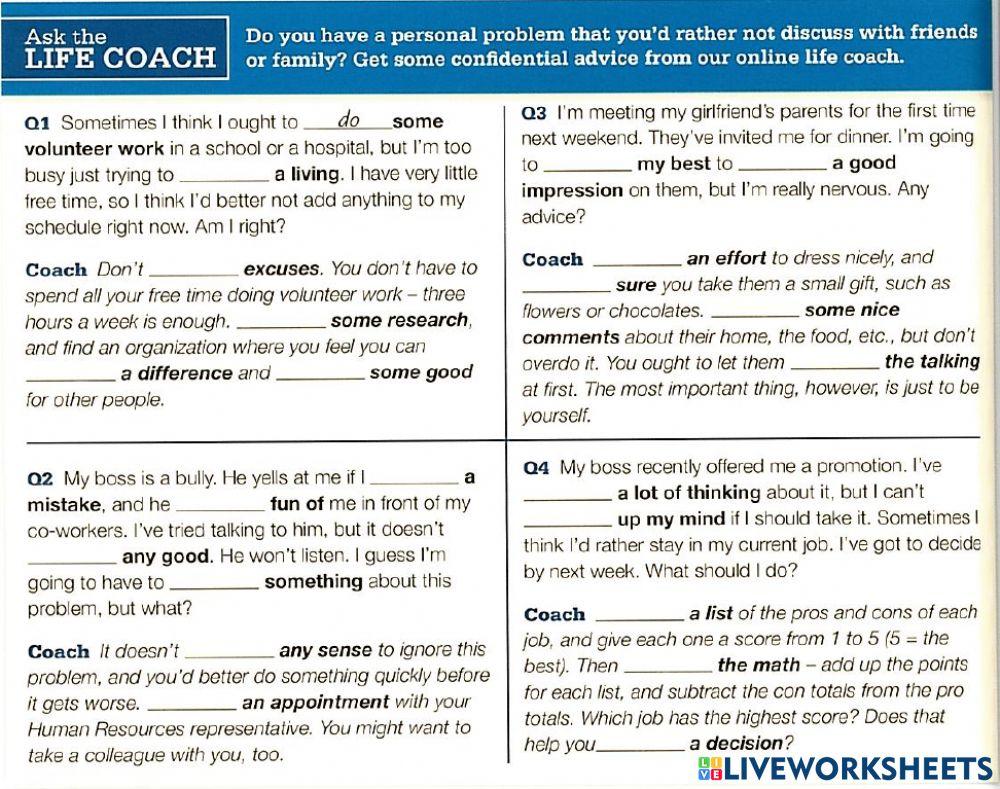 Ask the life coach 0300 | Omar | Live Worksheets