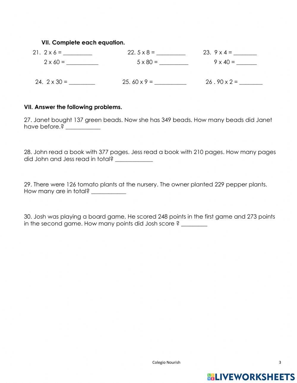 Math Exam February worksheet | Live Worksheets