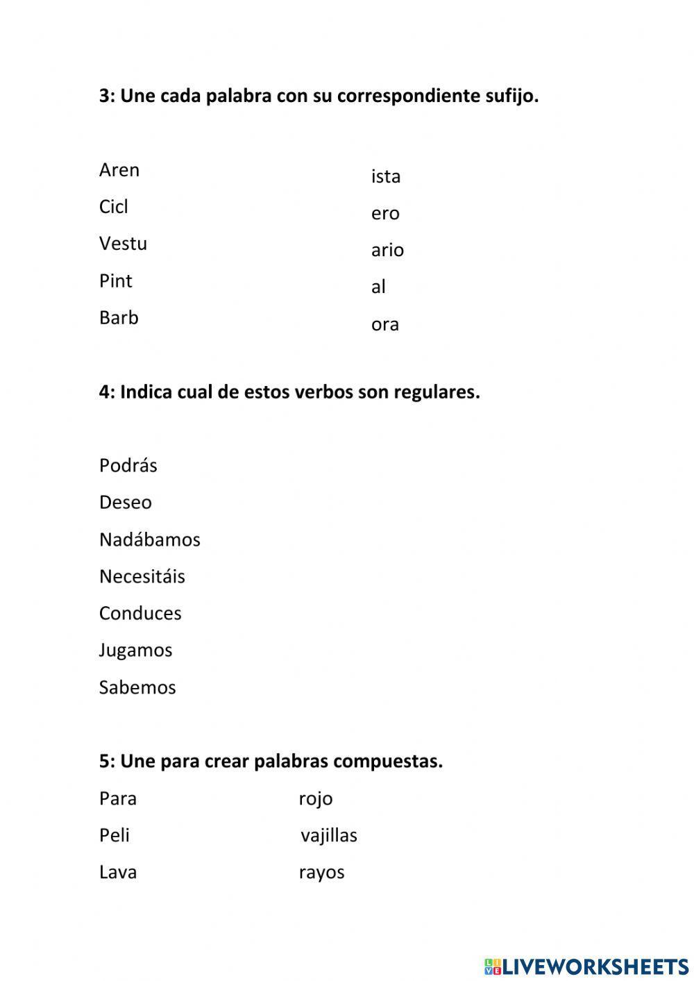 Formas verbales, sufijos, conjugaciones... worksheet | Live Worksheets