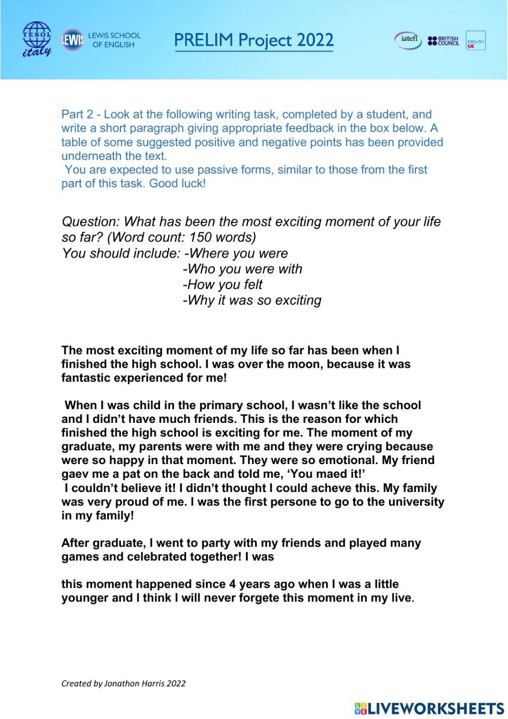 PRELIM Week 5 - Task 2 - Writing task correction online exercise for | Live Worksheets