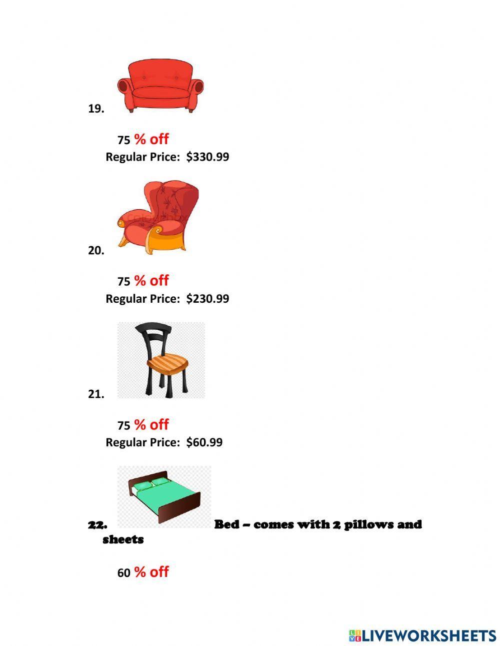 Functional math - Discount Rate worksheet | Live Worksheets