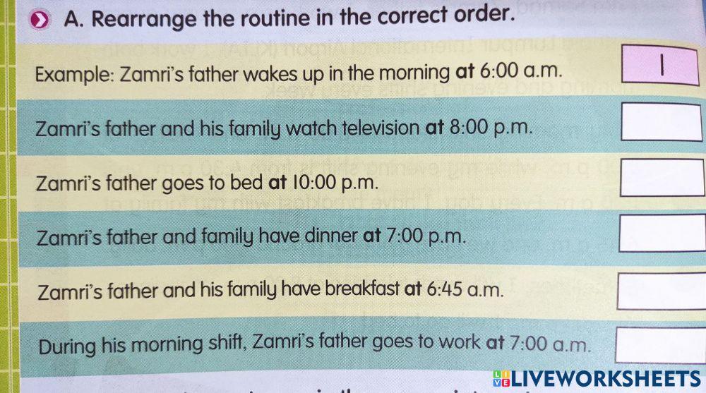 Zamri's Father Routine worksheet | Live Worksheets