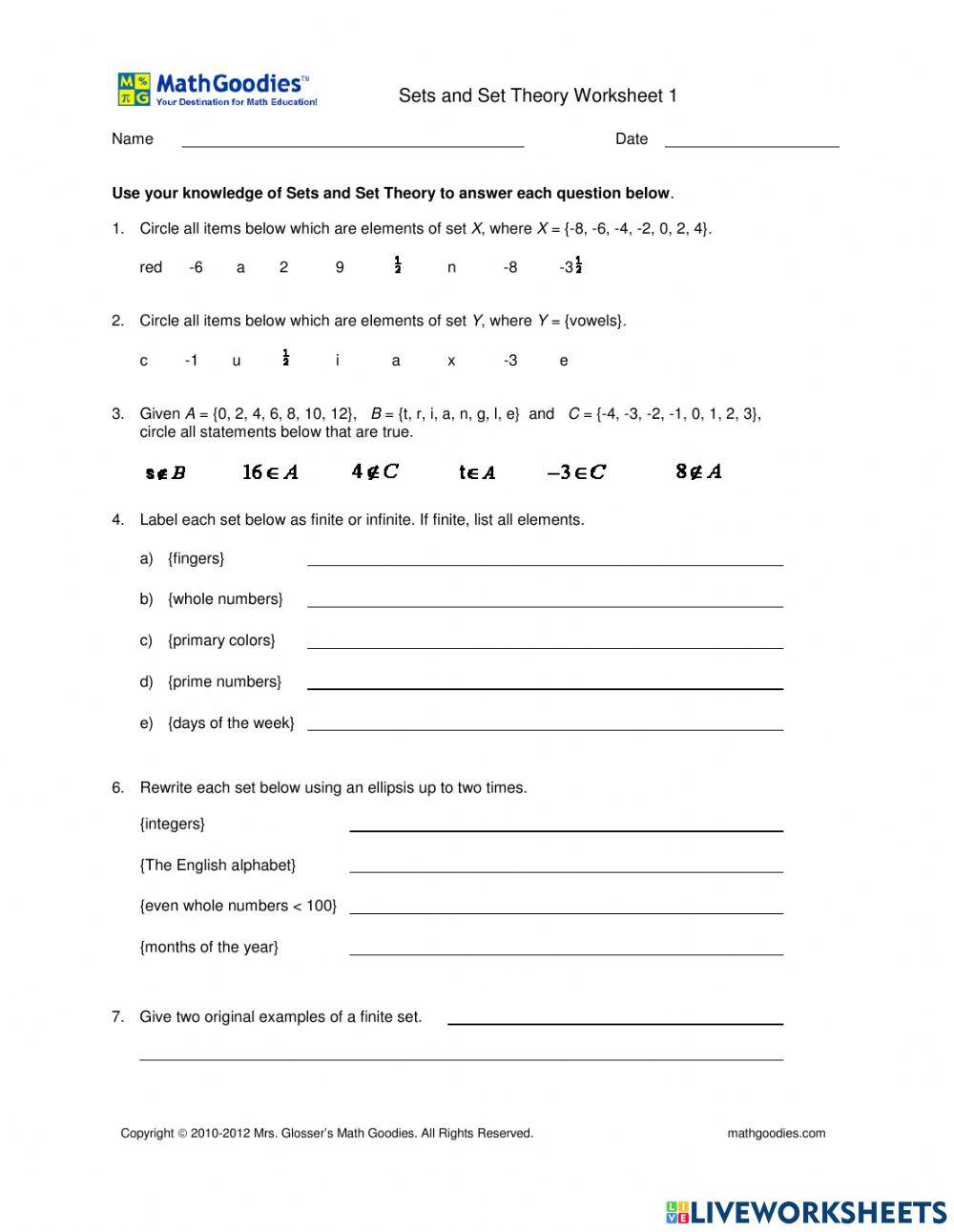 Infinite And Finite Sets Online Exercise For Live Worksheets