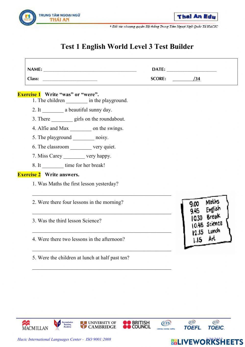 EW3-Test Unit 1 worksheet | Live Worksheets