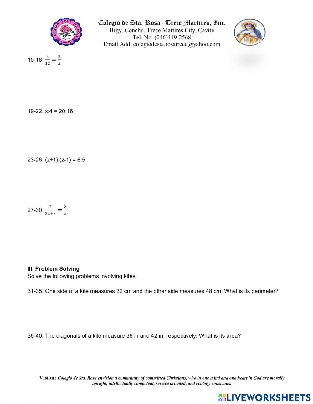 THIRD QUARTERLY EXAM IN MATH 9 online exercise for | Live Worksheets