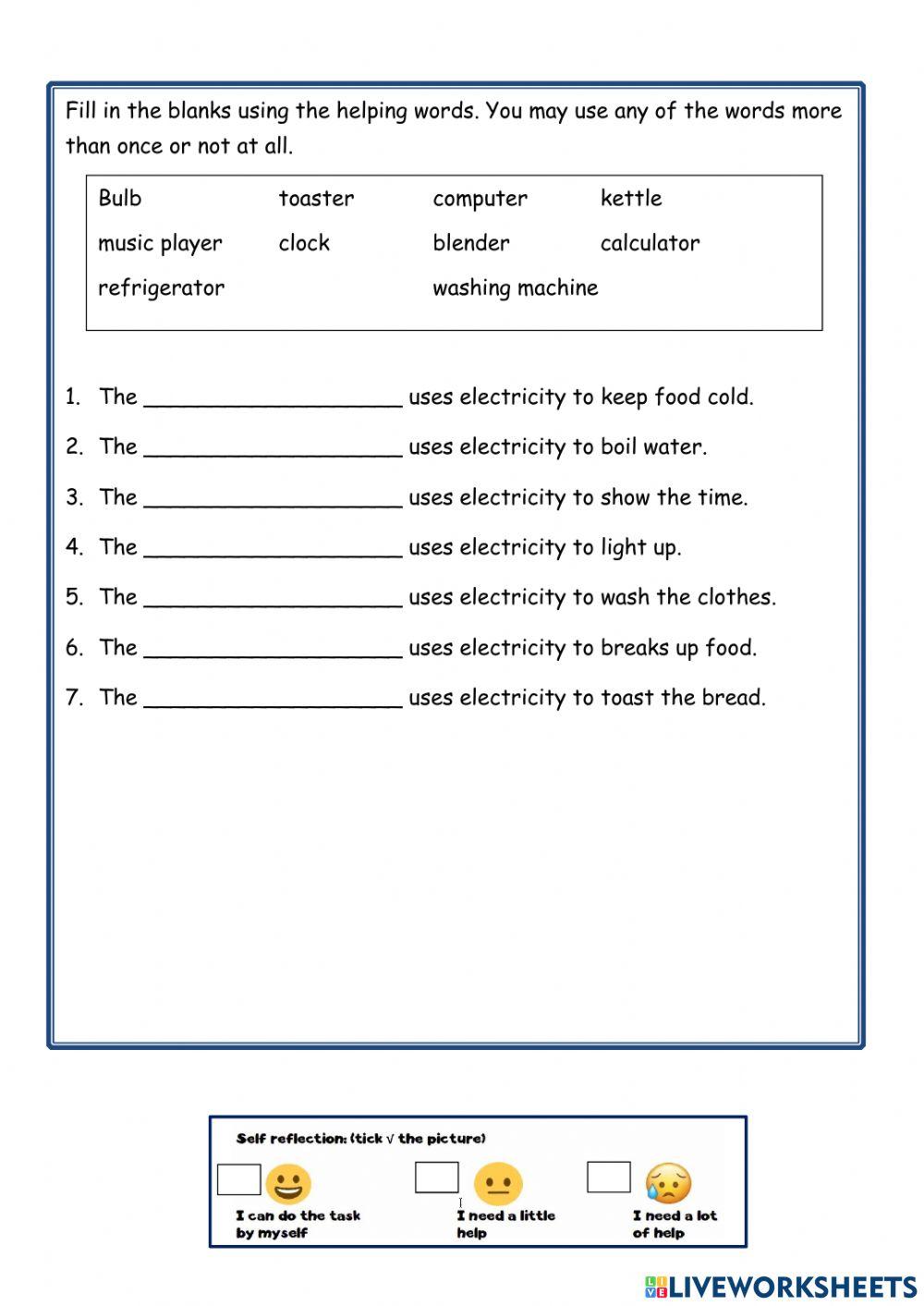 What Can Electricity Do? worksheet | Live Worksheets