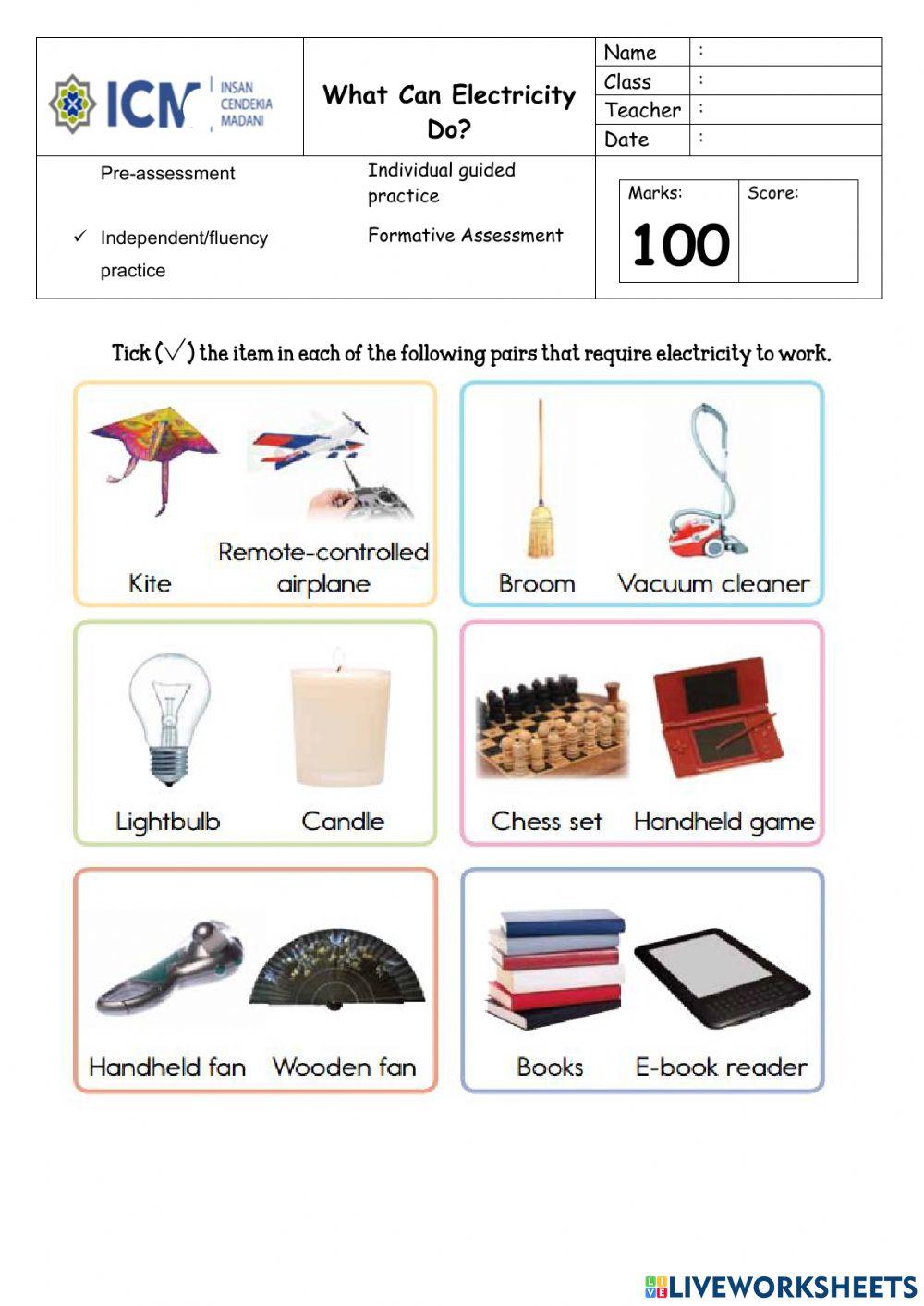 What Can Electr… | Free Interactive Worksheets | 1972202