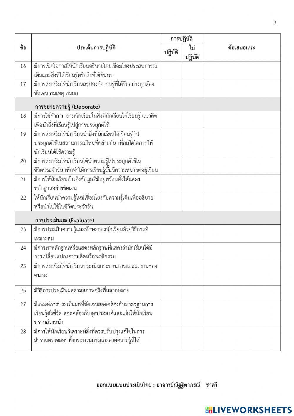 แบบประเมินการปฏิบัติการสอนแบบสืบเสาะหาความรู้ 2813745
