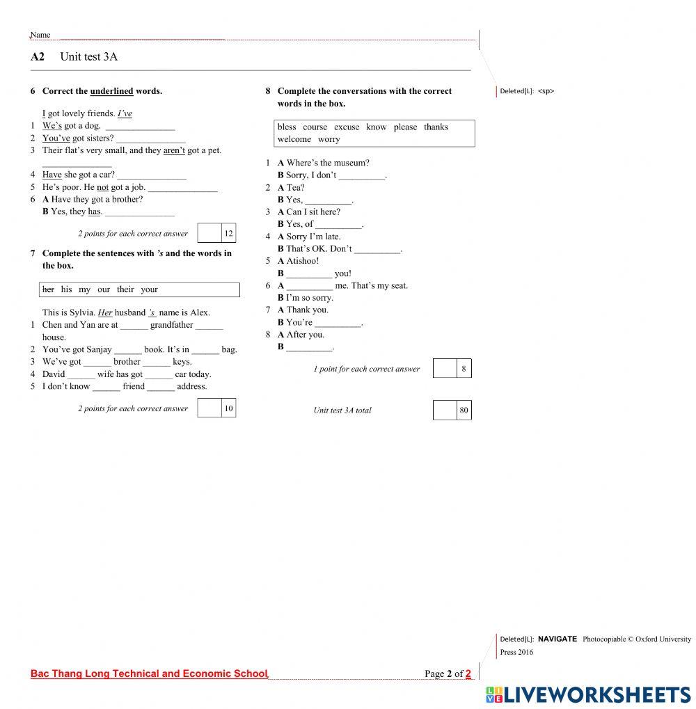 Navigate A1 Uni… | Free Interactive Worksheets | 5321386