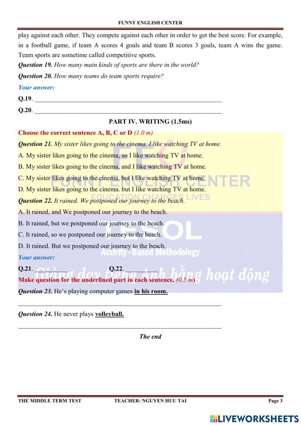 E.6-the middle term test 3 worksheet | Live Worksheets
