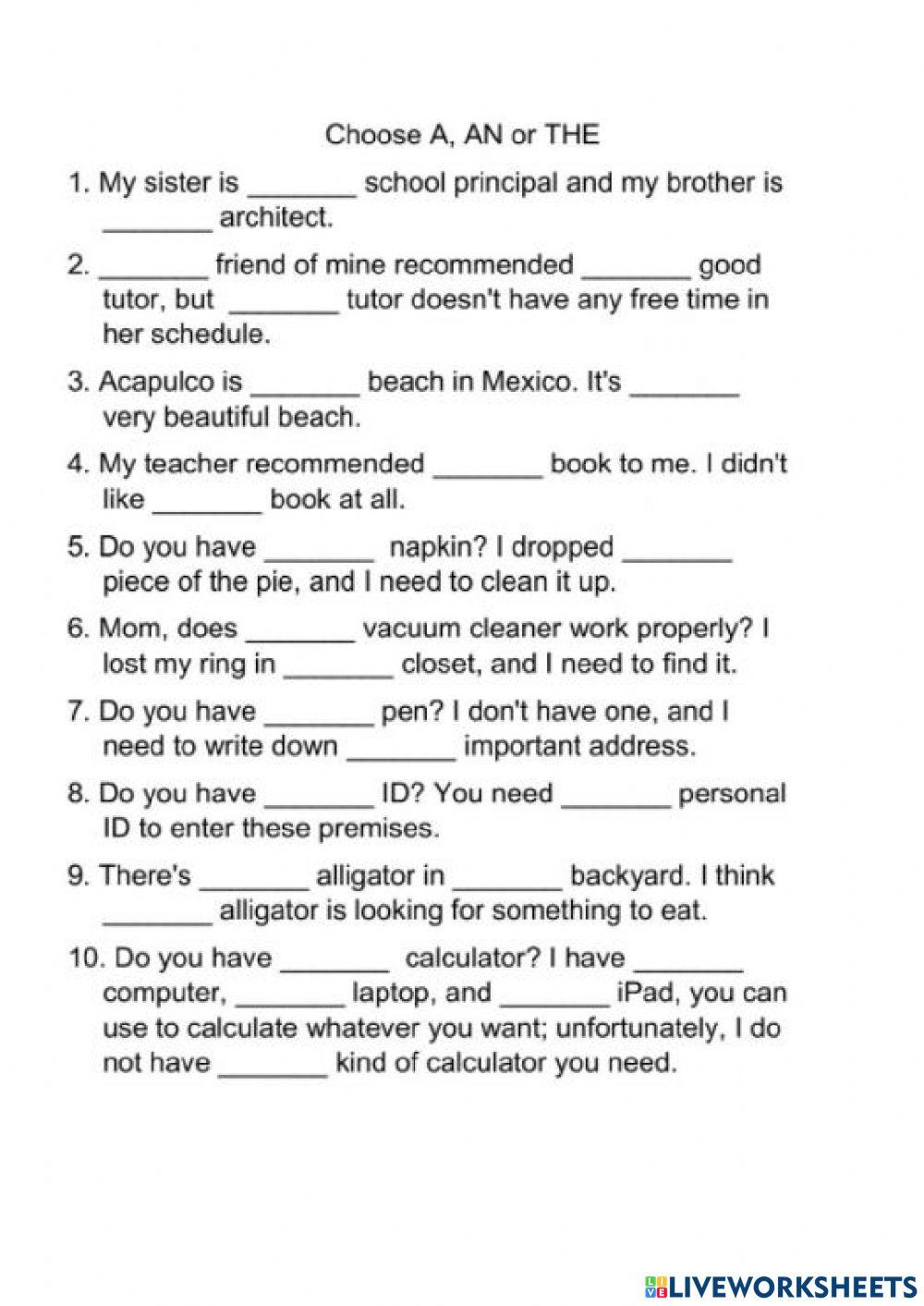 Homework 2 online activity for adult | Live Worksheets