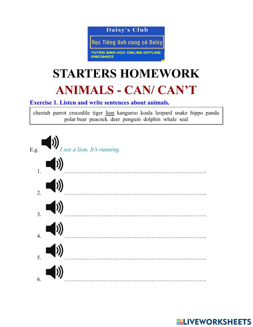 Animals can- can't worksheet | Live Worksheets