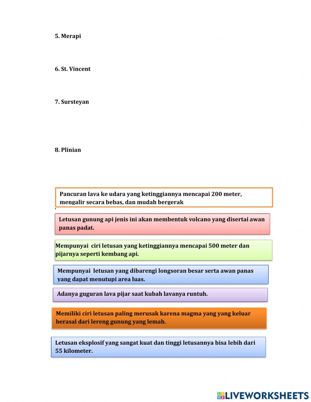 Gunung berapi | Free Interactive Worksheets | 1973038