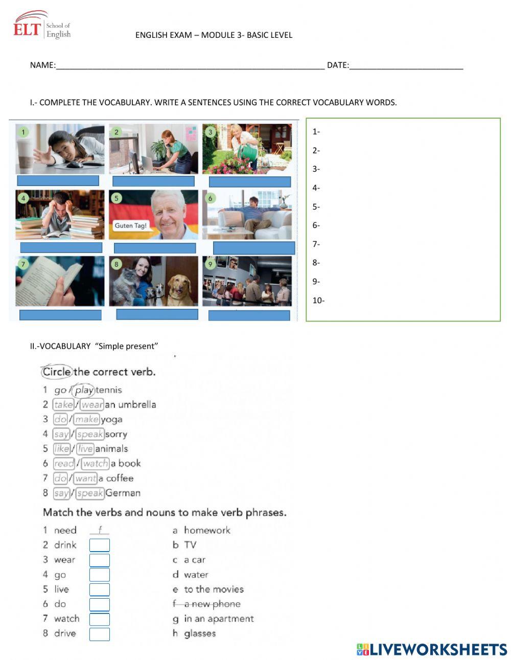 EXAM M3 BASIC MARCH 30TH online exercise for | Live Worksheets