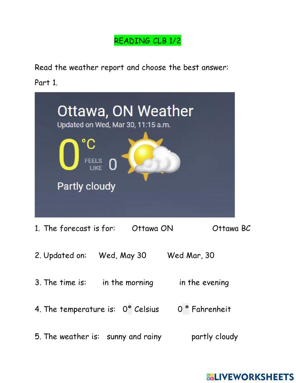 Weather forecast | Free Interactive Worksheets | 1973317