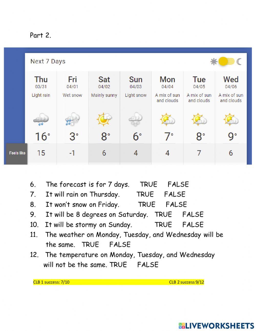 Weather forecast | Free Interactive Worksheets | 1973317