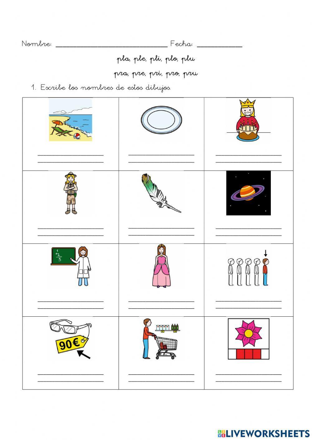 Palabras con pl… | Free Interactive Worksheets | 1973554