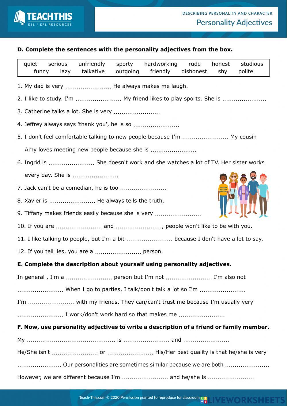 Personality Adjectives Practice 3055 | lridgway | Live