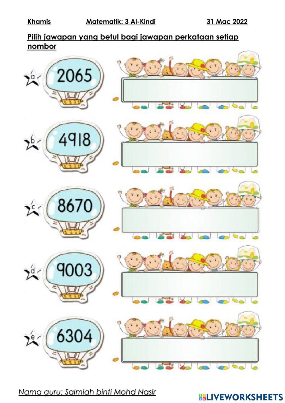 Nombor hingga 1000 MATEMATIK exercise | Live Worksheets