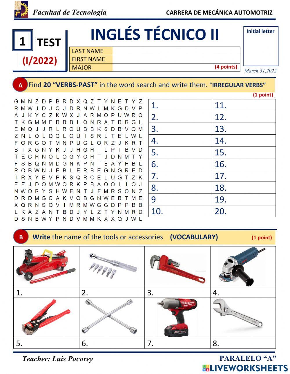 1st-TEST-TECHNICAL ENGLISH worksheet | Live Worksheets
