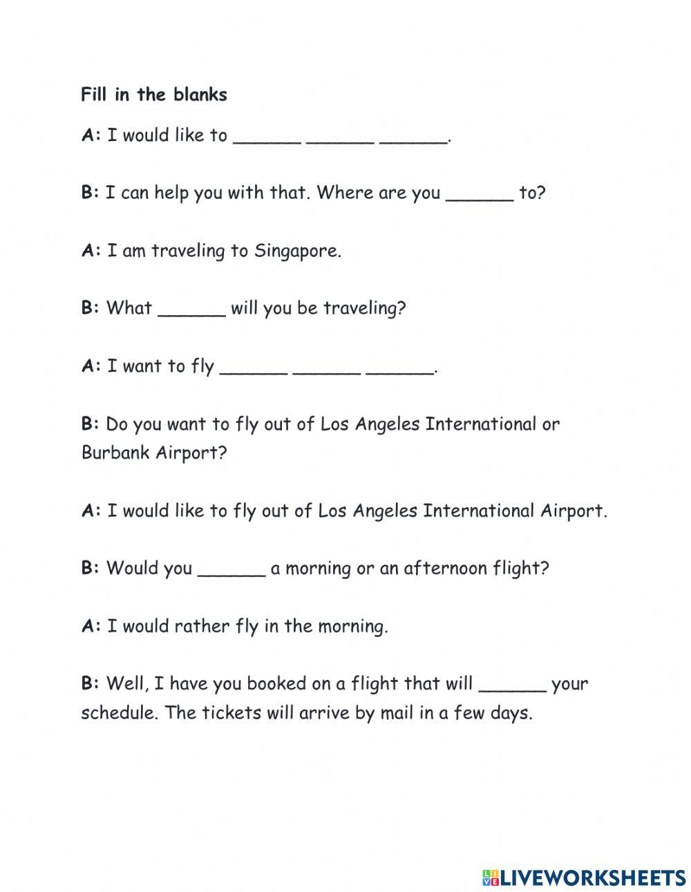 buying a flight ticket online exercise for | Live Worksheets