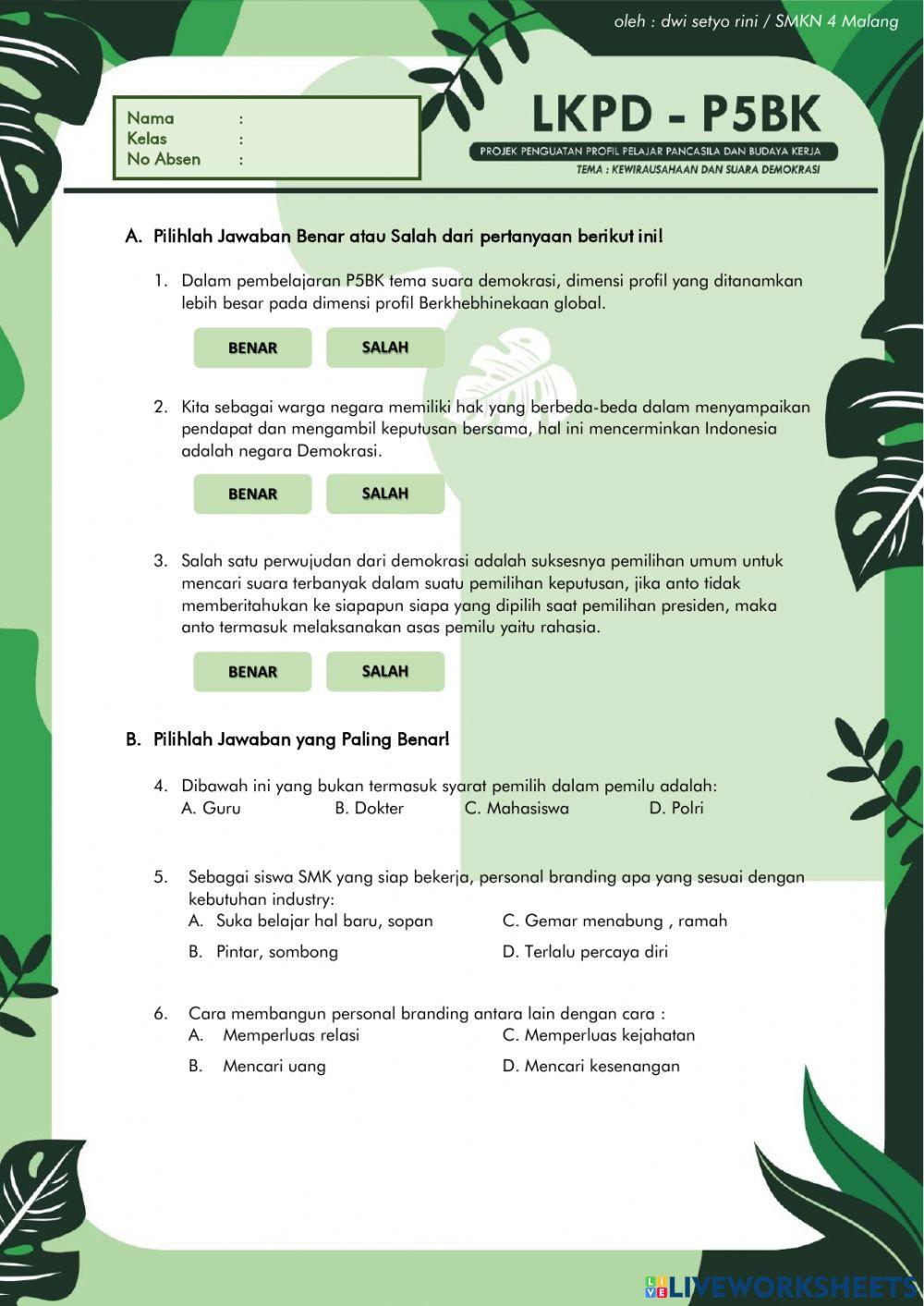 Quiz p5bk worksheet | Live Worksheets