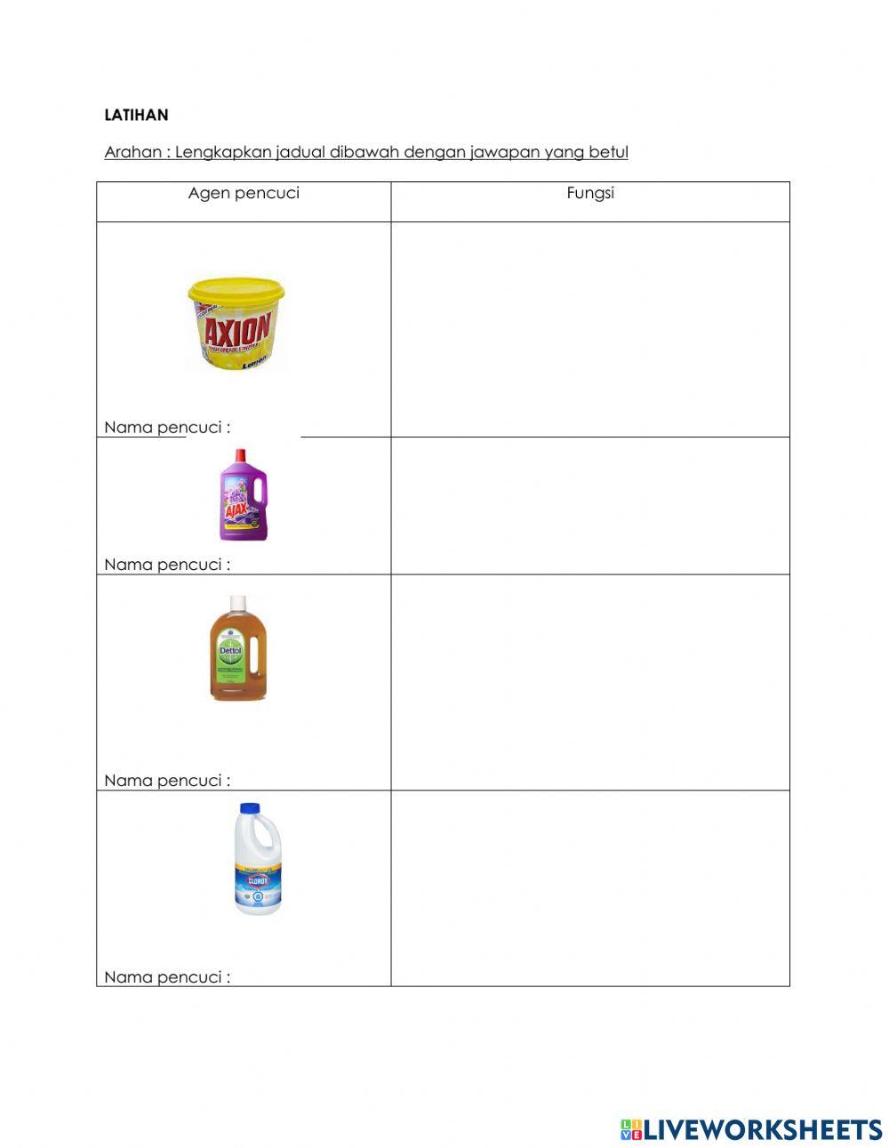LATIHAN AGEN PENCUCI online exercise for | Live Worksheets