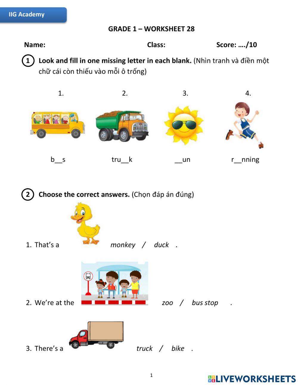 IIG-Grade 1-Worksheet 28 worksheet | Live Worksheets