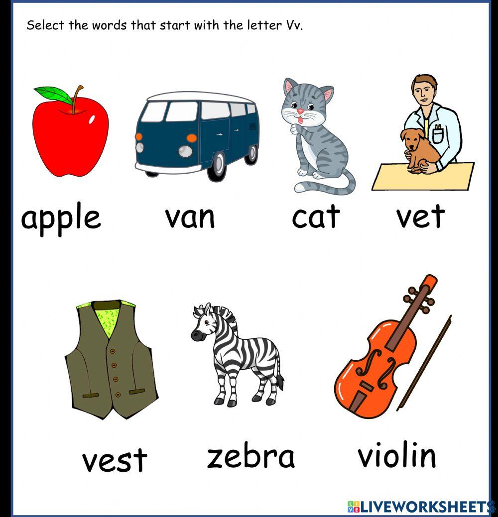 Letter v words | Free Interactive Worksheets | 1974680