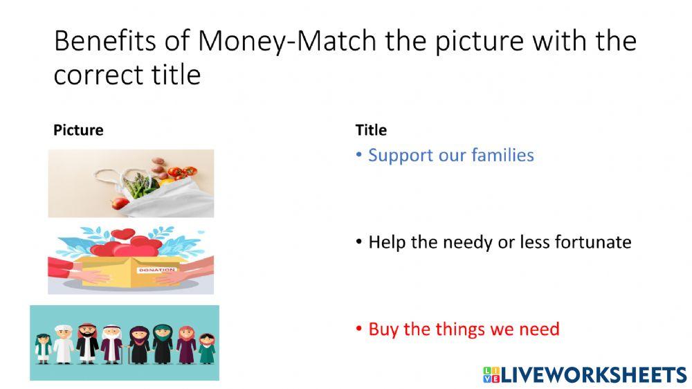Benefits of money worksheet | Live Worksheets