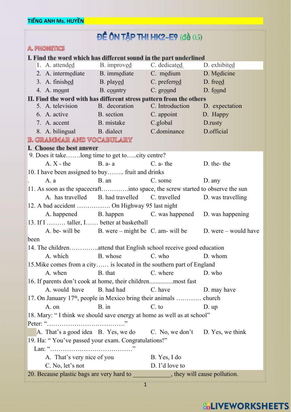 Writing test online activity for grade 9 | Live Worksheets