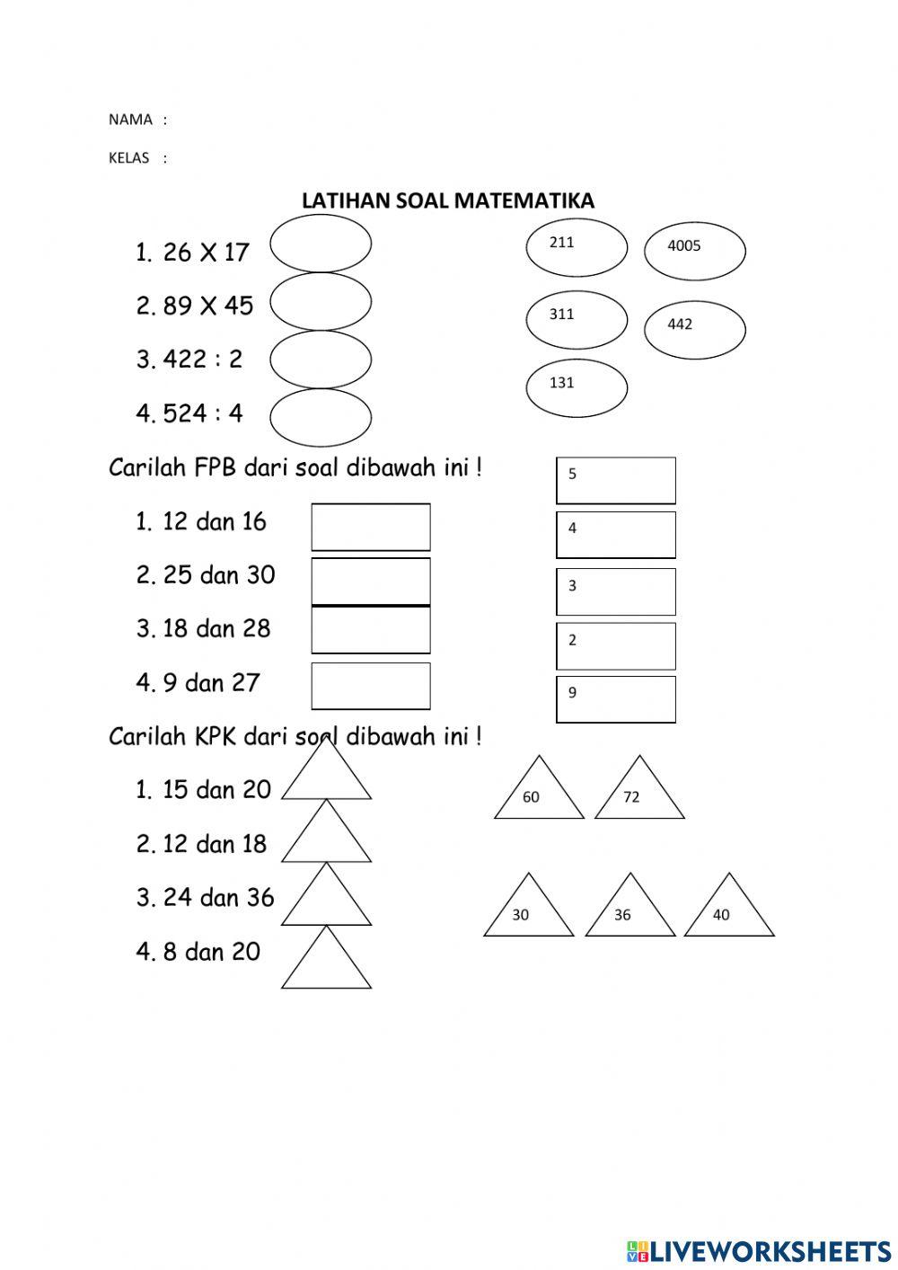 Mtk worksheet for 4 | Live Worksheets