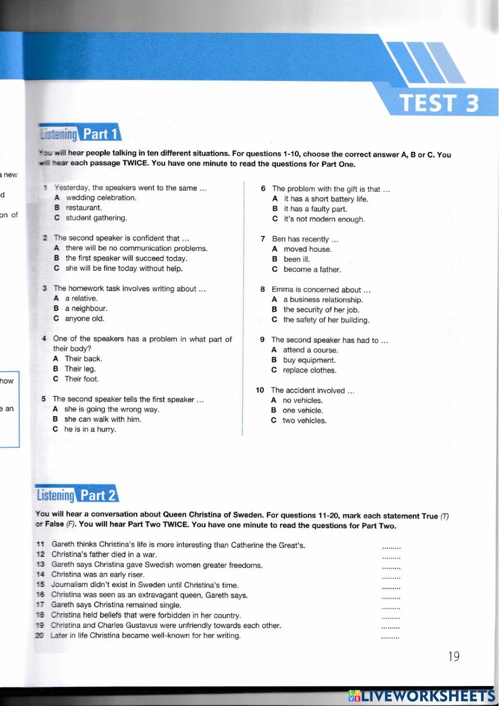 ESB B2 LISTENING TEST 3 6858507 | MissMary2 | Live