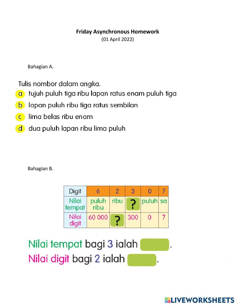 Matematik tahun 4 activity for Grade 4 | Live Worksheets