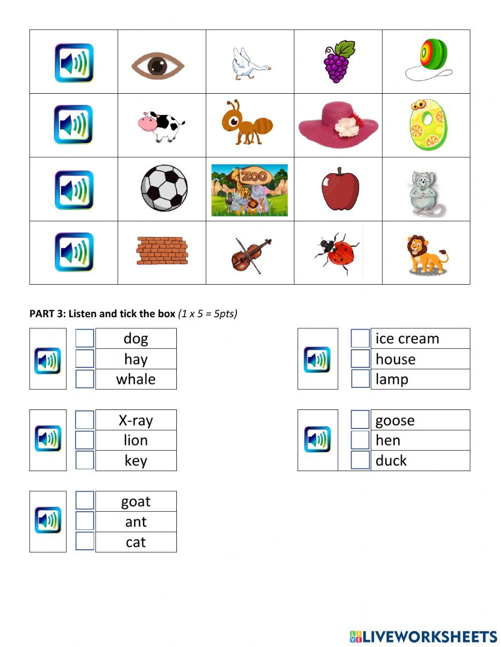 Pse.a5-listening and reading test worksheet | Live Worksheets