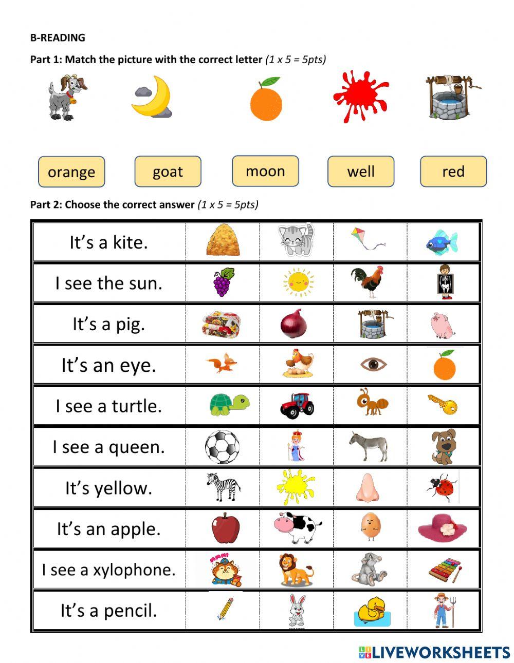 Pse.a5-listening and reading test worksheet | Live Worksheets