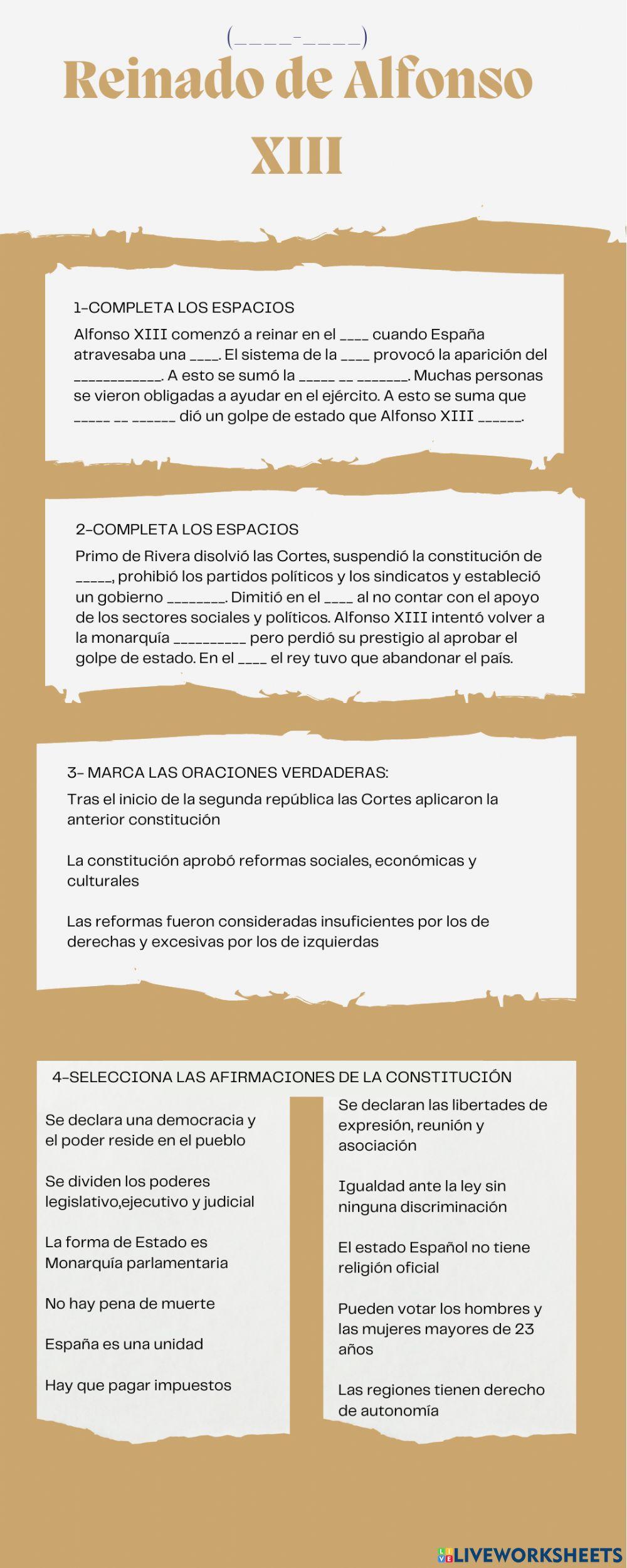 El reinado de Alfonso XIII y la segunda república online exercise for ...