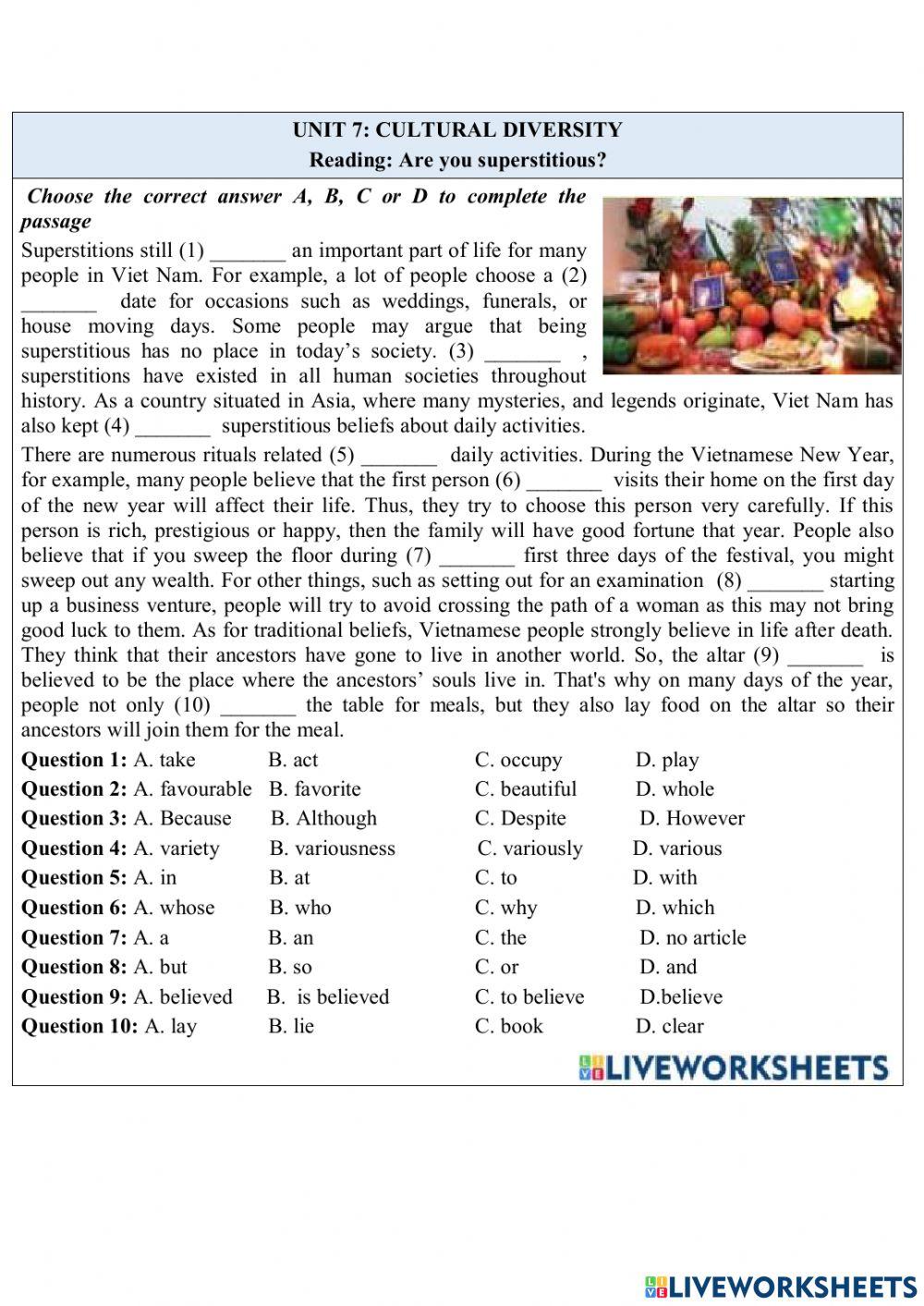 Unit 7 online exercise for 10 | Live Worksheets