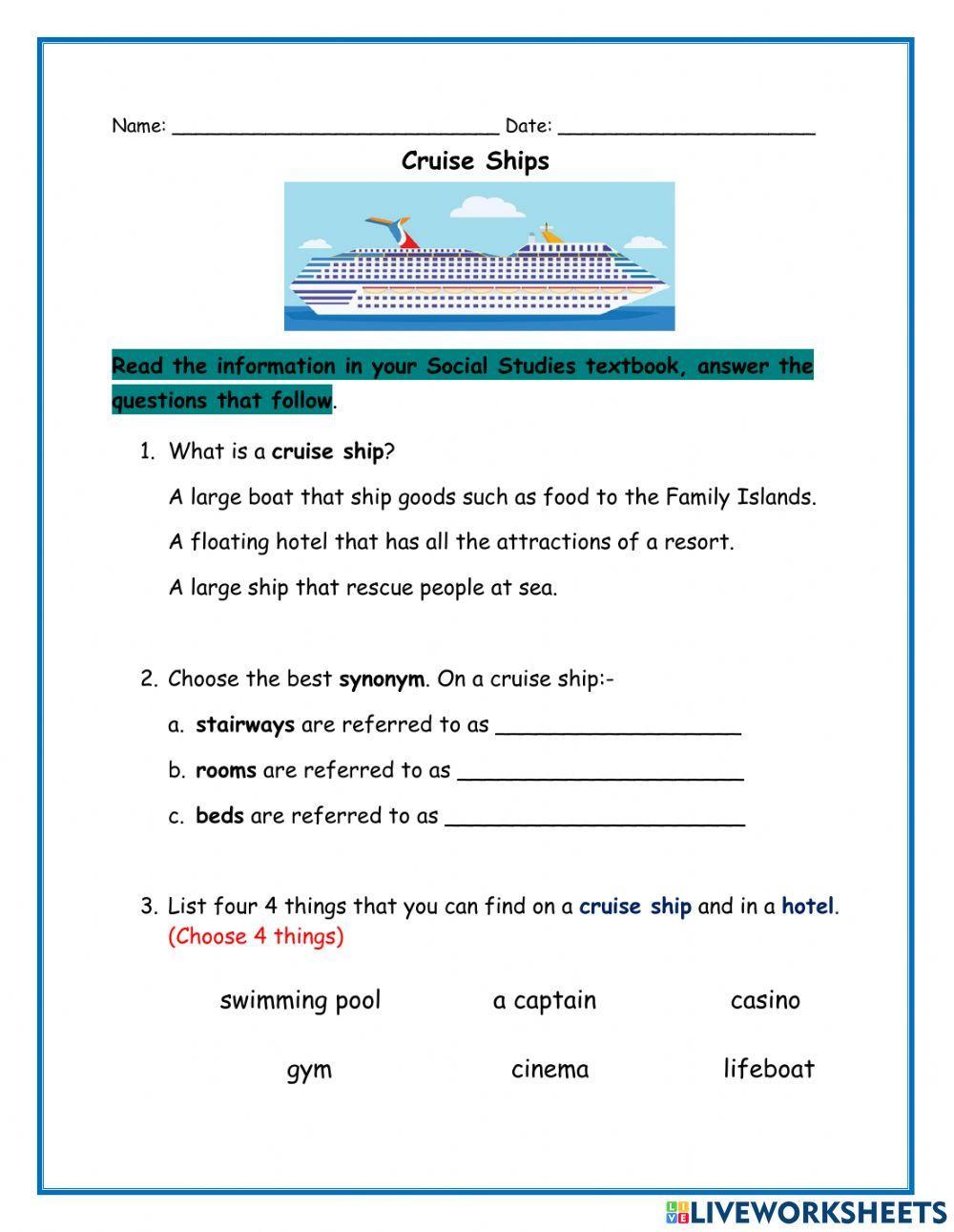 Cruise Ships | Free Interactive Worksheets | 1975882