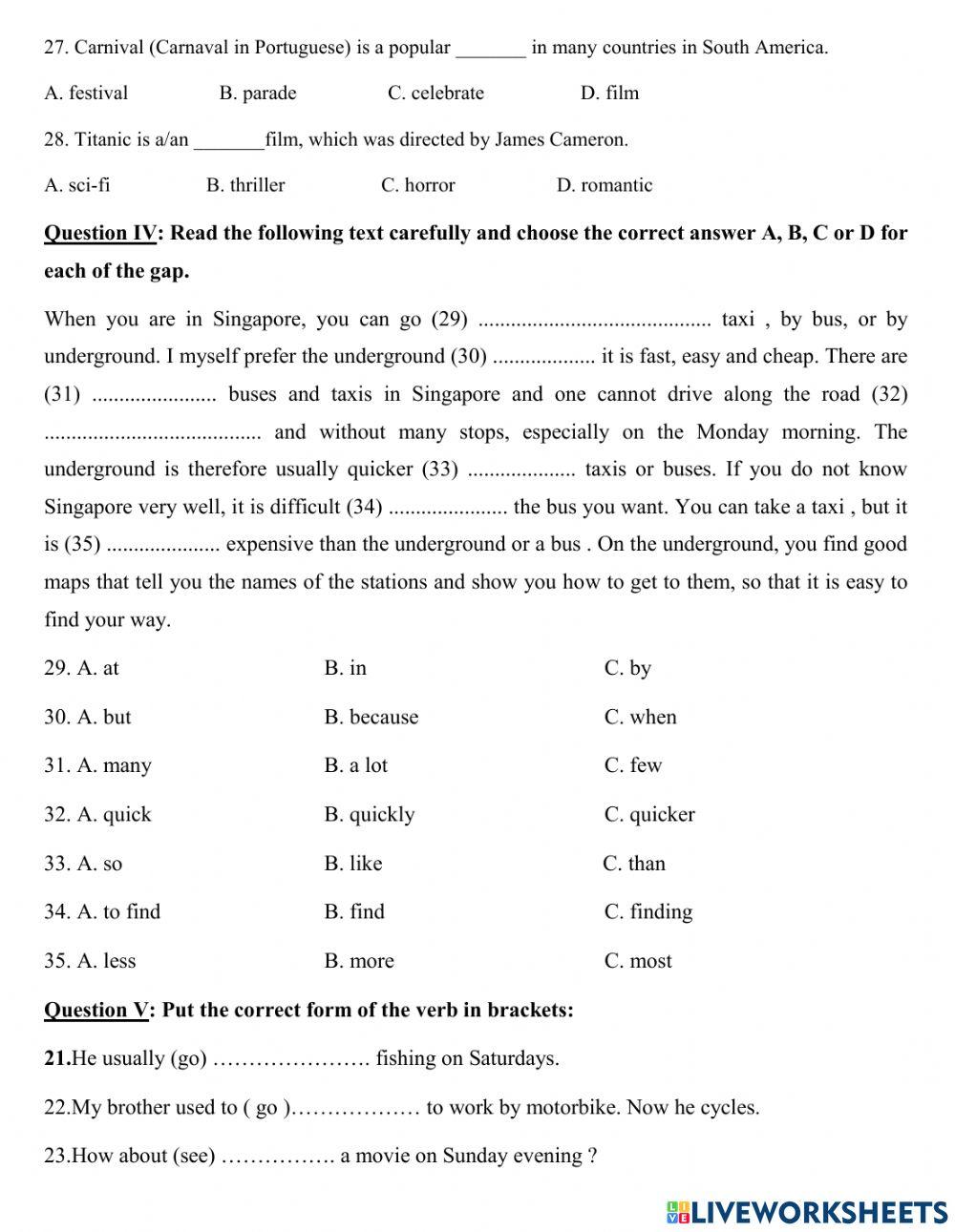 Grade 7 mid-term 2 1914410 | thanhhang2021 | Live