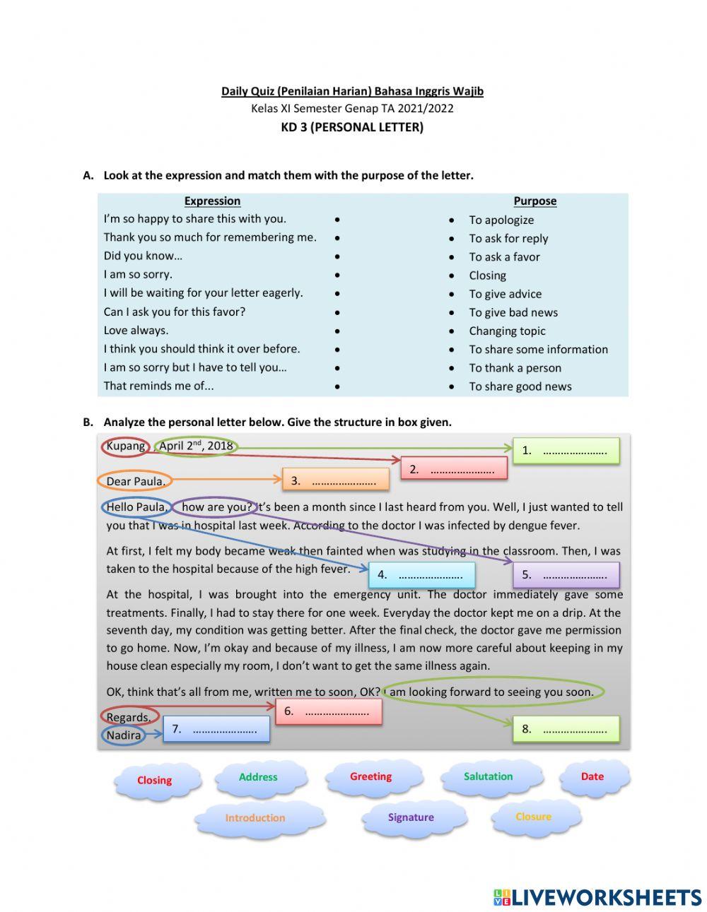 1914688 | Personal Letter | OktinaUtami | LiveWorksheets