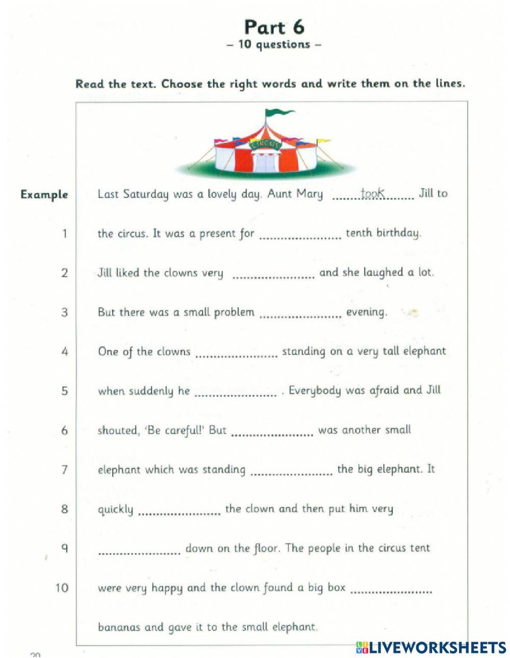 FLYERS- TEST 5 - BOOK 1 READING AND WRITING PART 2 online exercise for ...